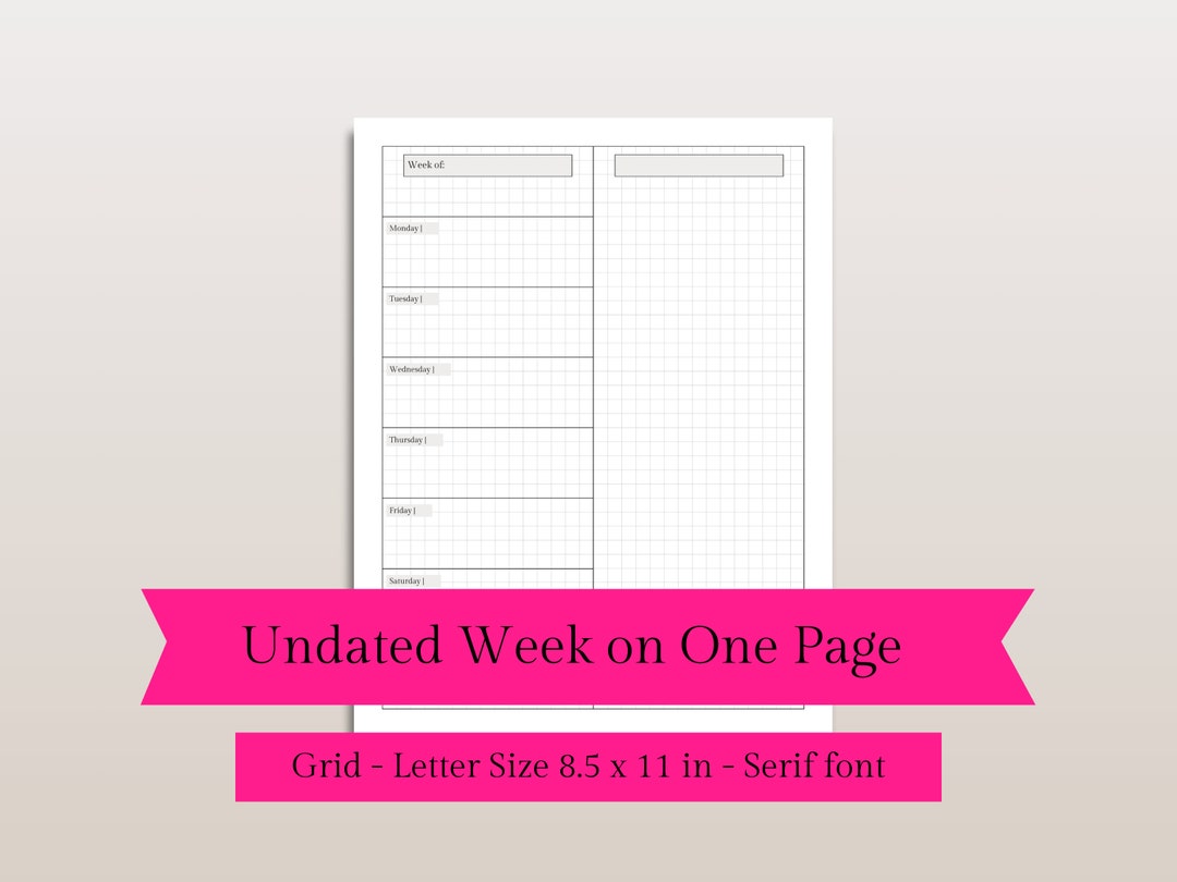 Undated Weekly Calendar, Minimalist Printable Digital PDF Download ...