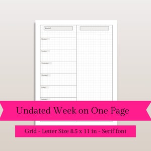 Undated Weekly Calendar, Minimalist Printable Digital PDF Download ...
