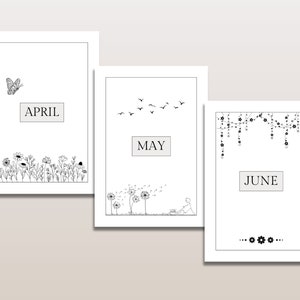 Monthly Calendar Divider Pages, 12 Unique and Seasonal Full Page ...