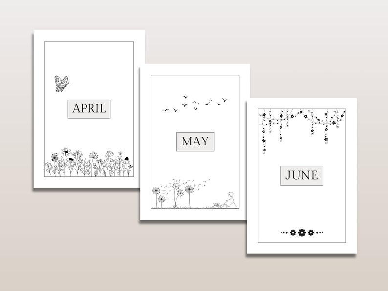 Monthly Calendar Divider Pages, 12 Unique and Seasonal Full Page ...