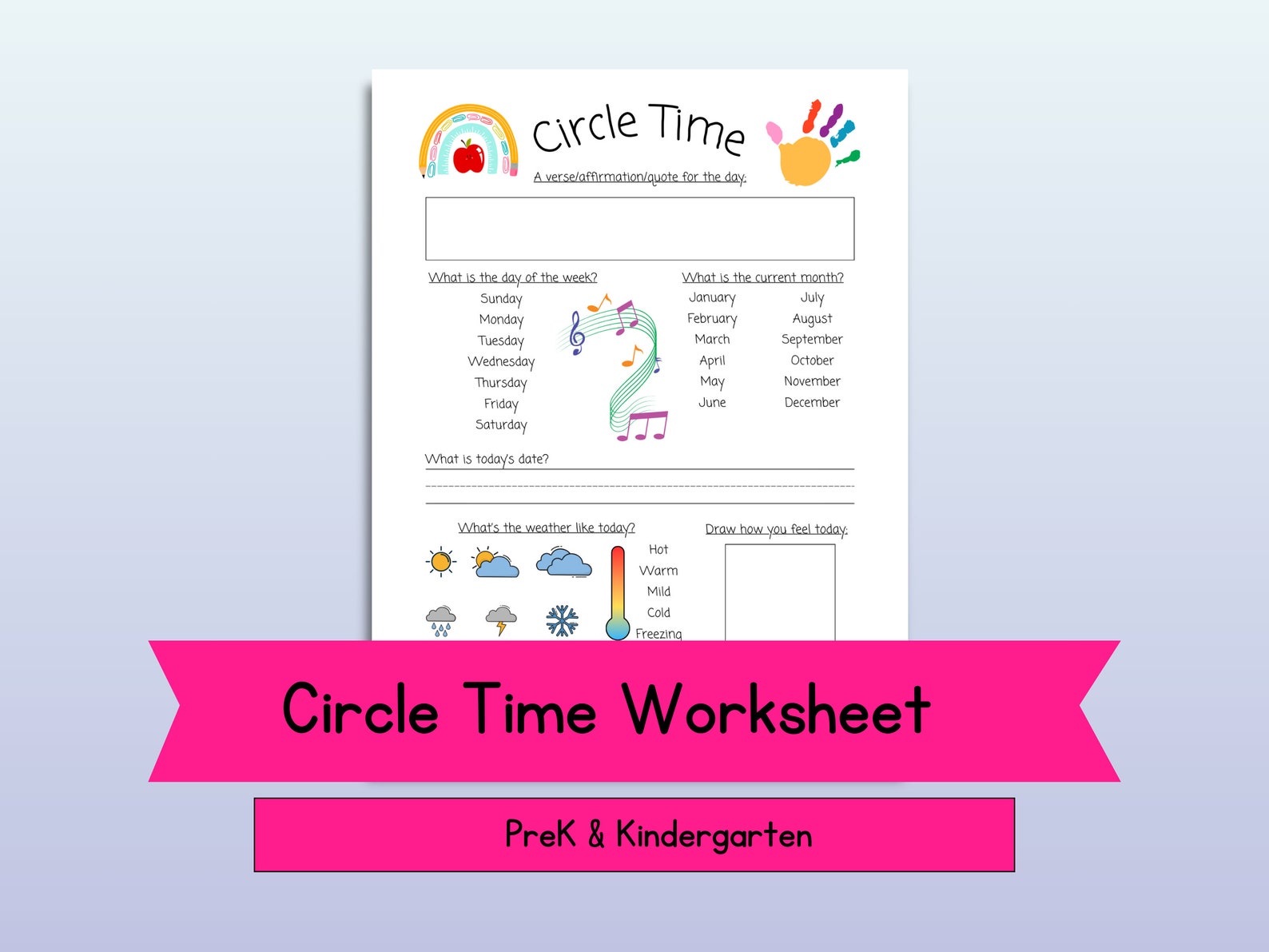 Printable Circle Time Activity for Preschool and Kindergarten, Early ...