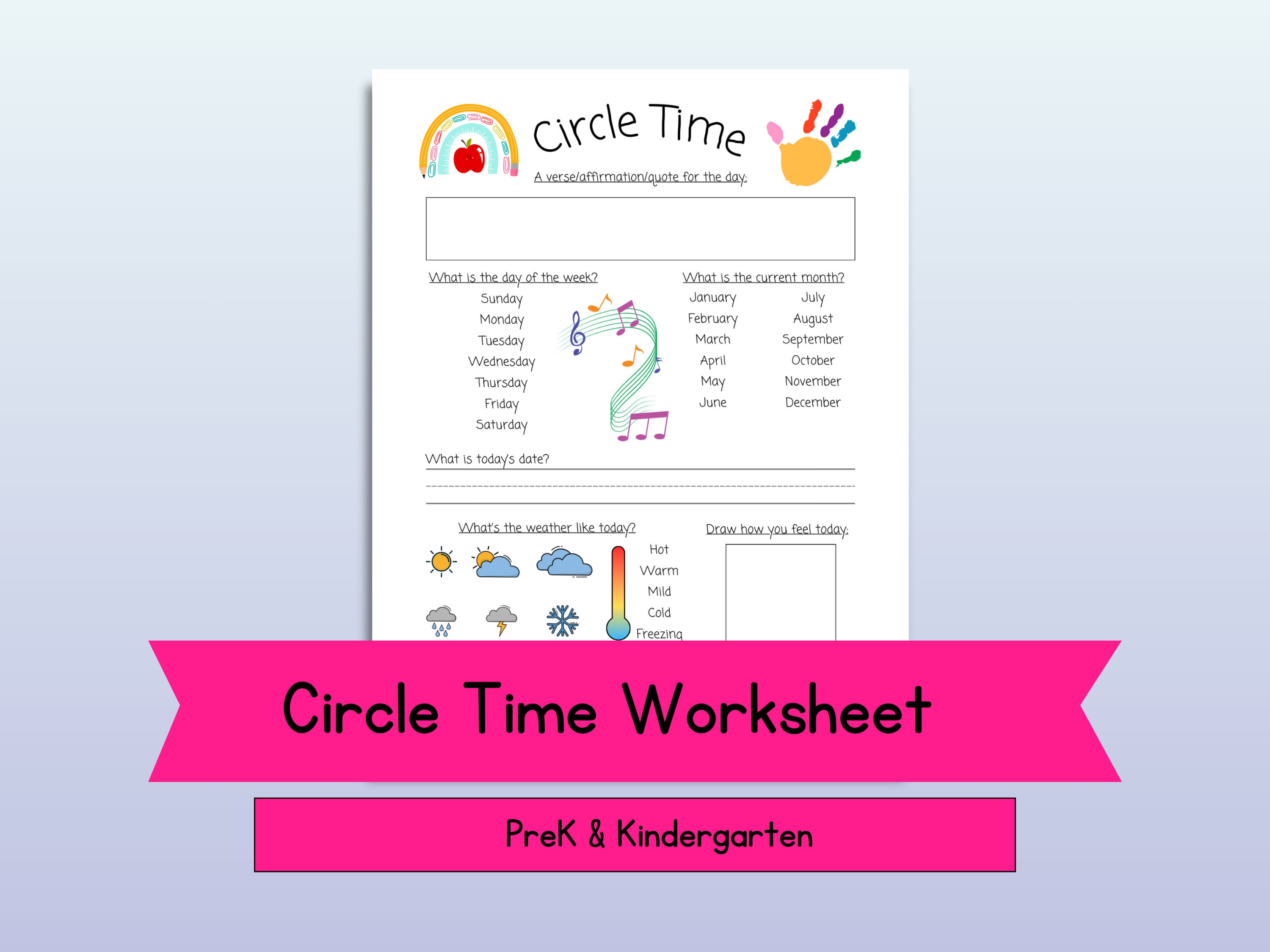 Printable Circle Time Activity for Preschool and Kindergarten, Early ...