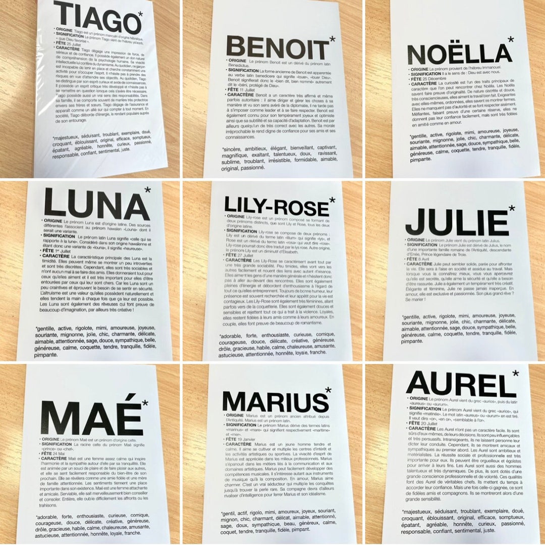 BONS PLANS Affiches Signification Prénoms - Etsy