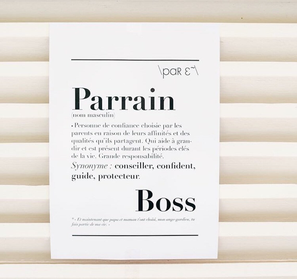 Affiche définition Parrain | Etsy