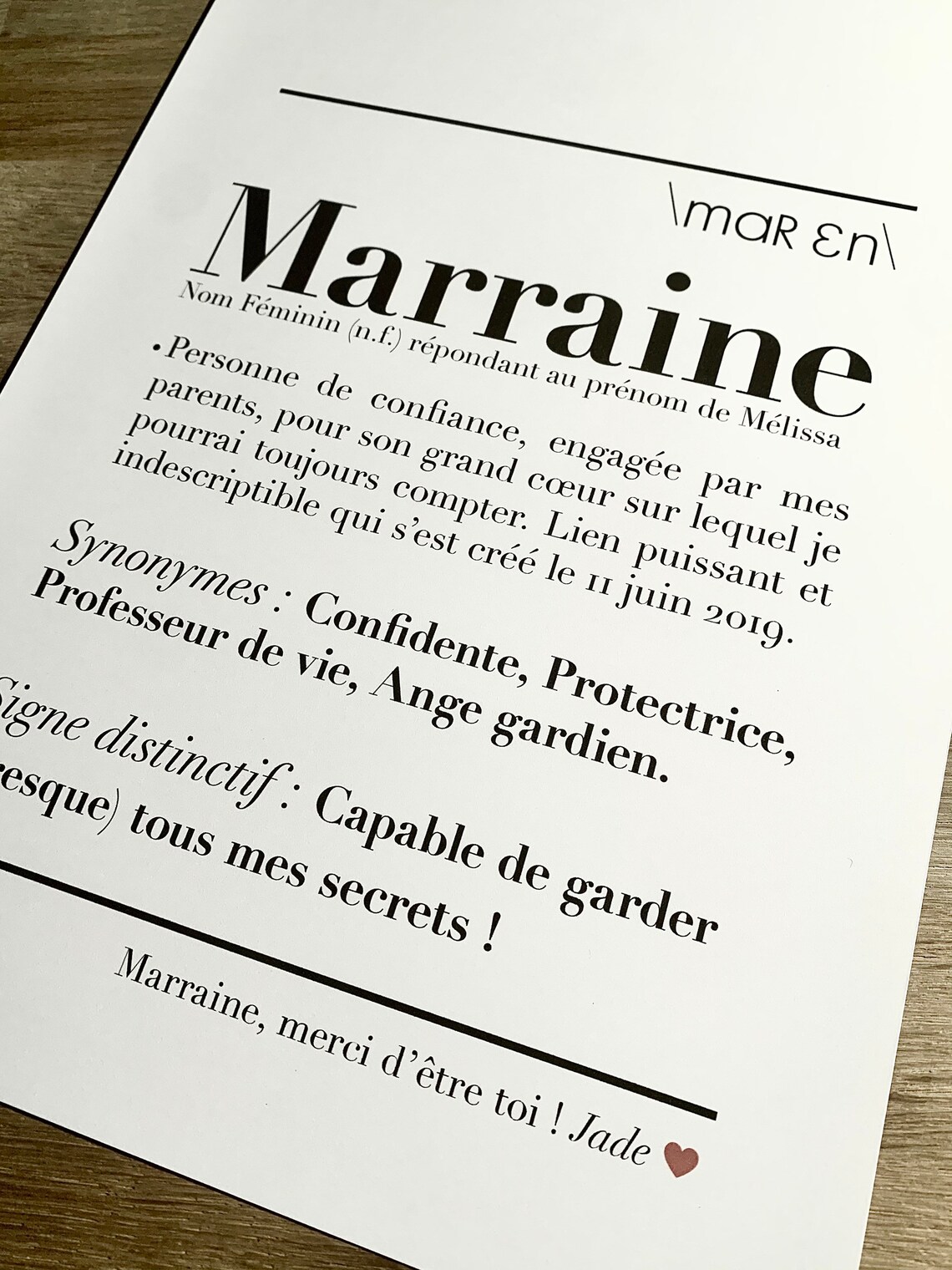 Affiche définition Marraine - Etsy France