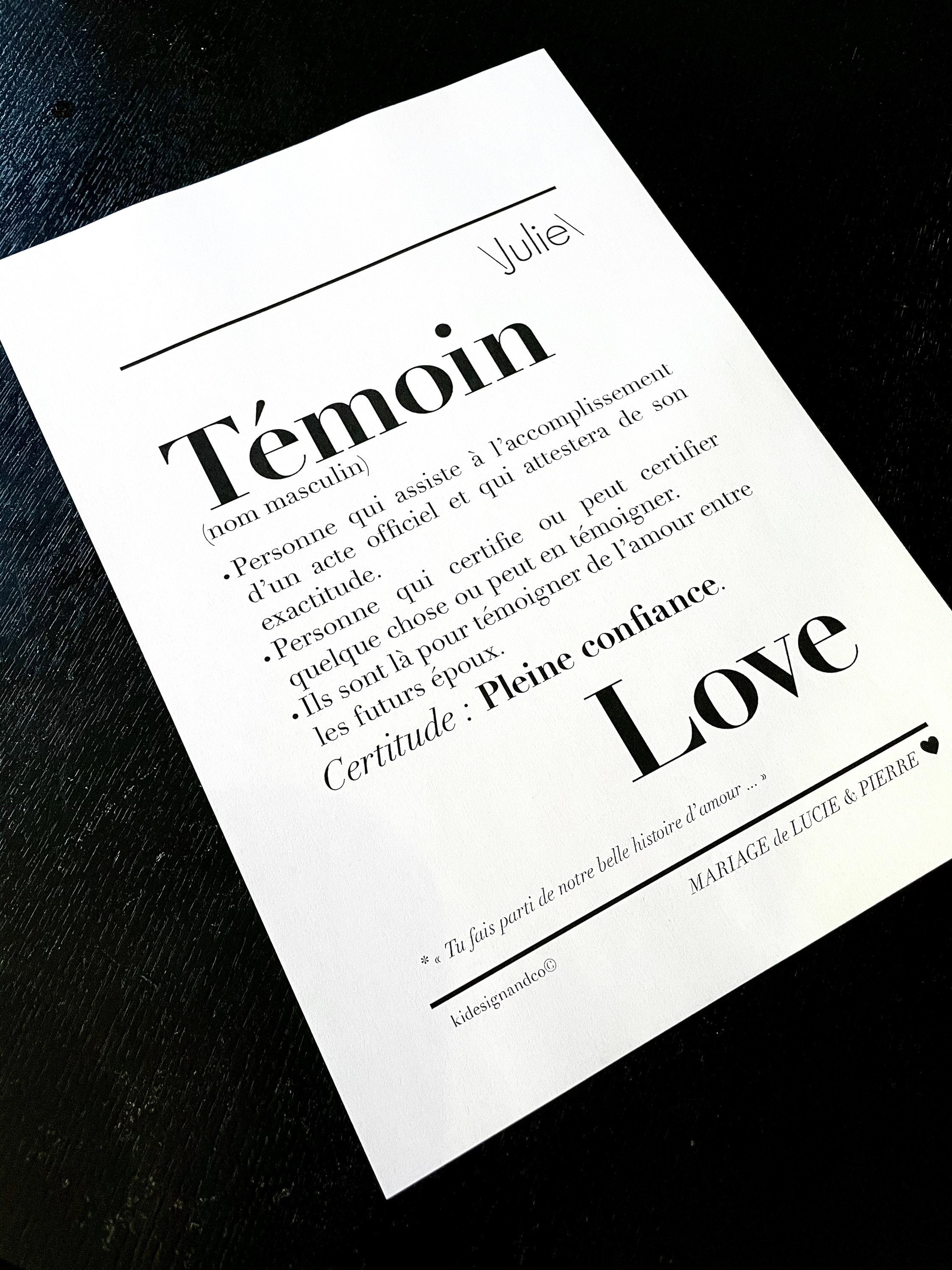 Affiche Définition Temoin | Etsy
