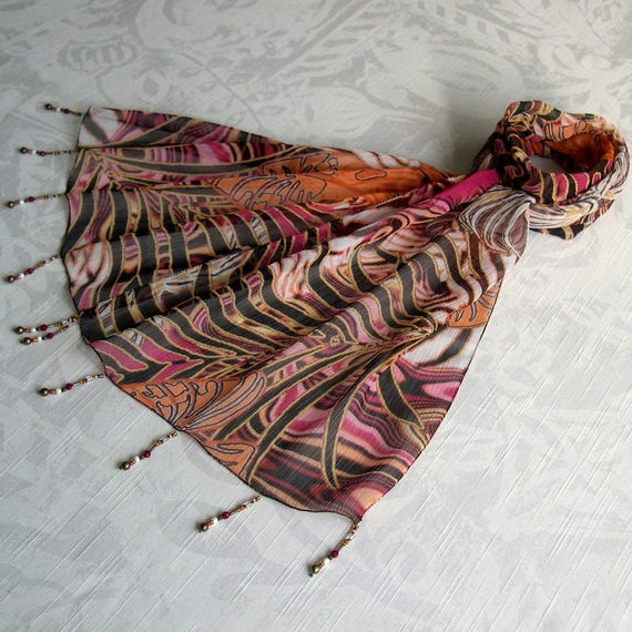 Scarf decorated with beads lightweight scarf scarf jewelry | Etsy