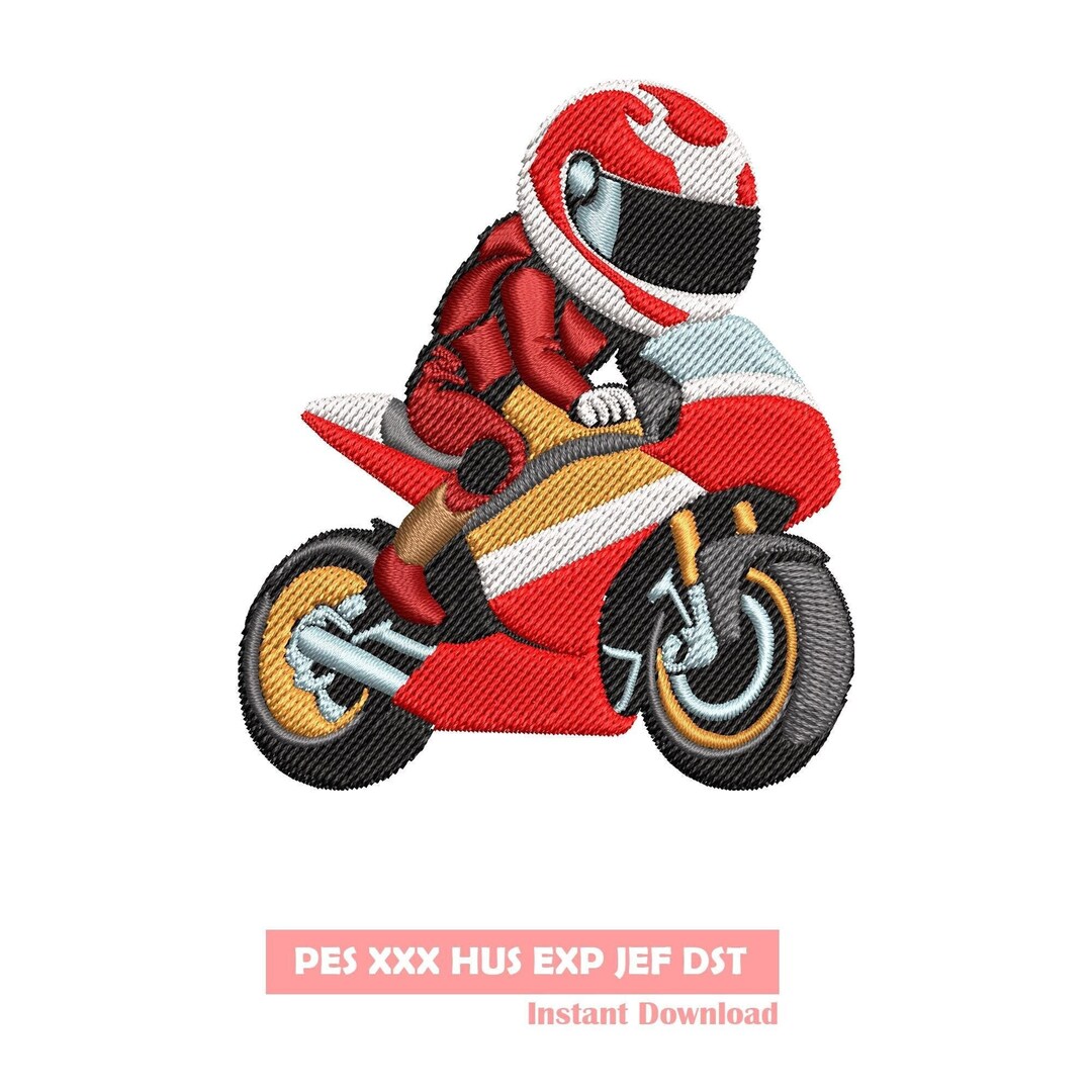Motorcycle Racer Embroidery Design – Sport Bike Machine Embroidery ...