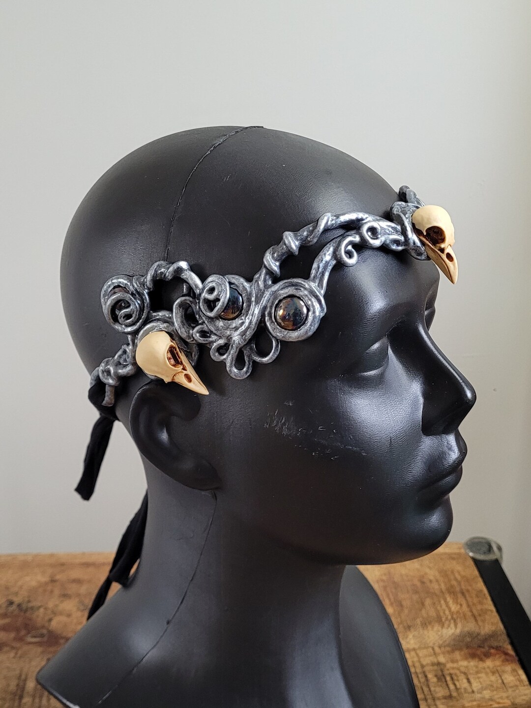 Circlet Crown – Bird Skull – Bone Detail – Silver - Etsy México