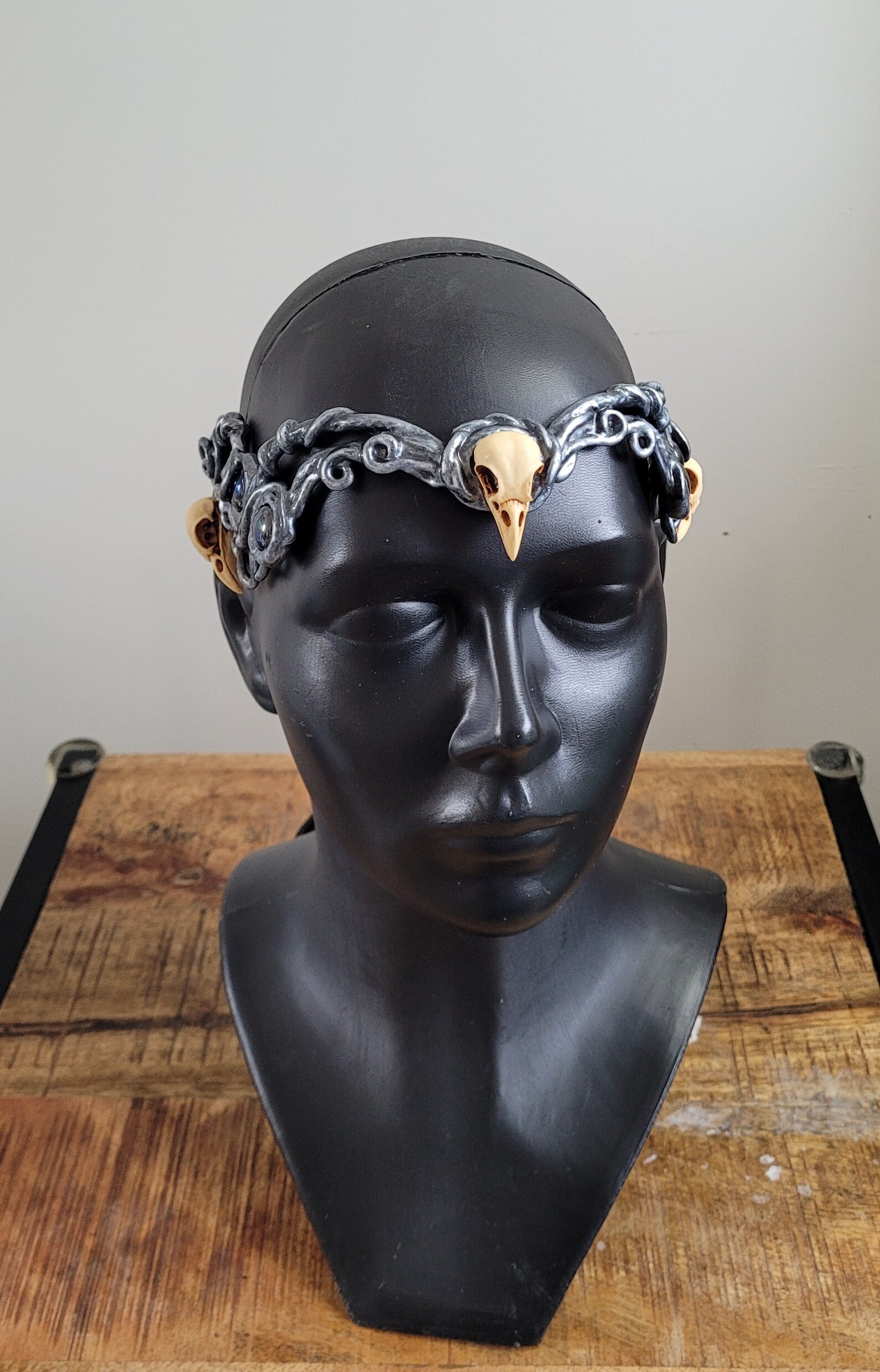 Circlet Crown – Bird Skull – Bone Detail – Silver - Etsy México