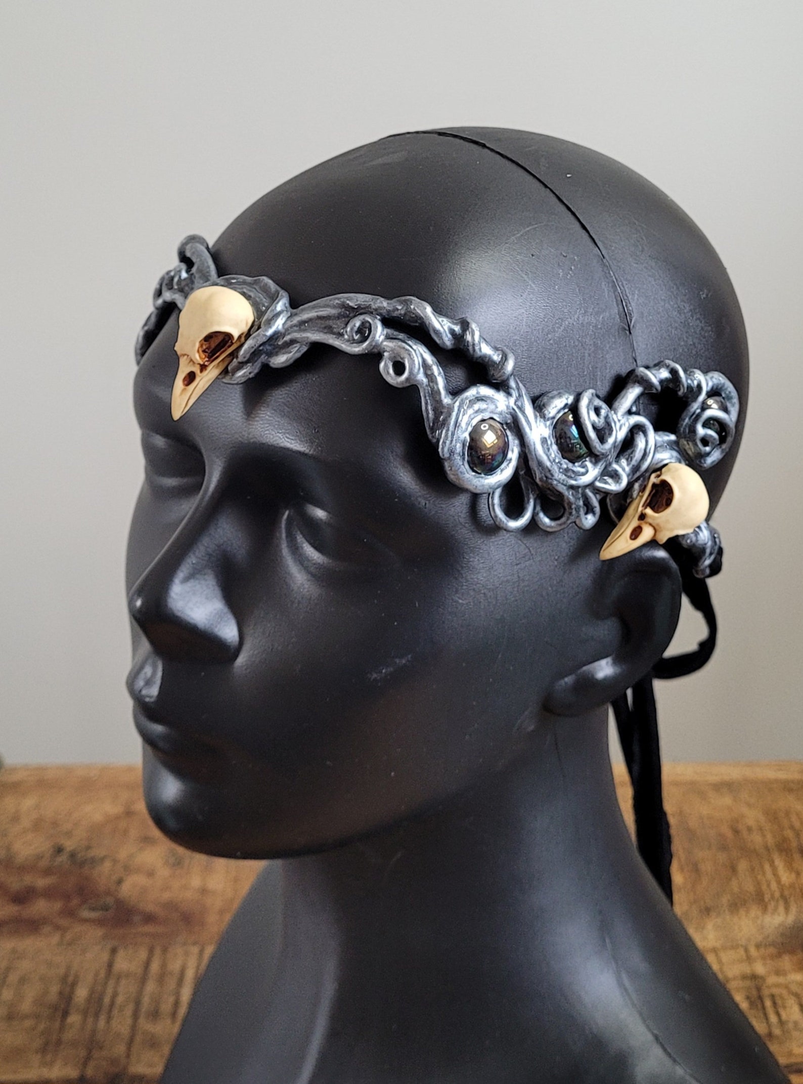 Circlet Crown – Bird Skull – Bone Detail – Silver - Etsy México