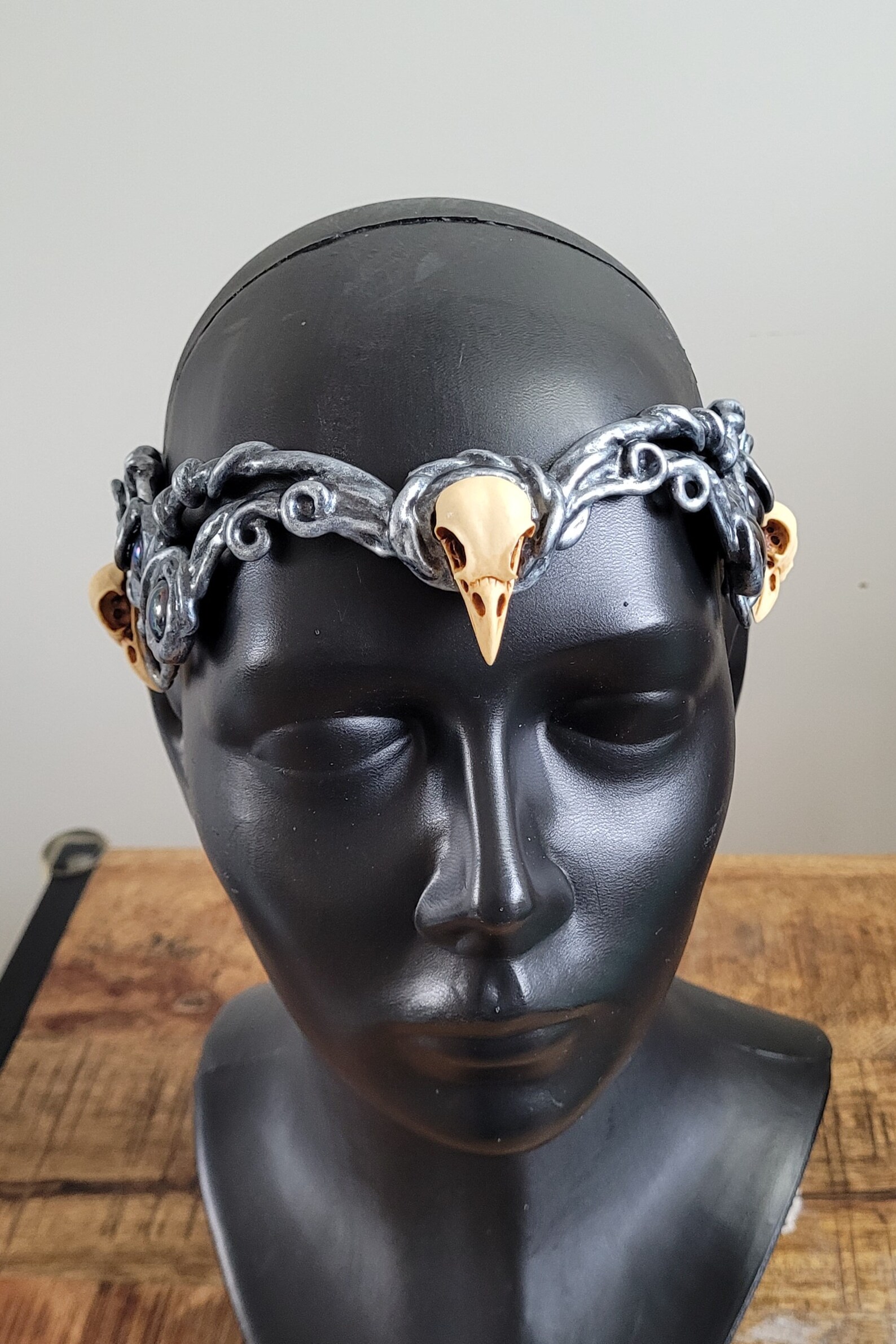 Circlet Crown – Bird Skull – Bone Detail – Silver - Etsy México