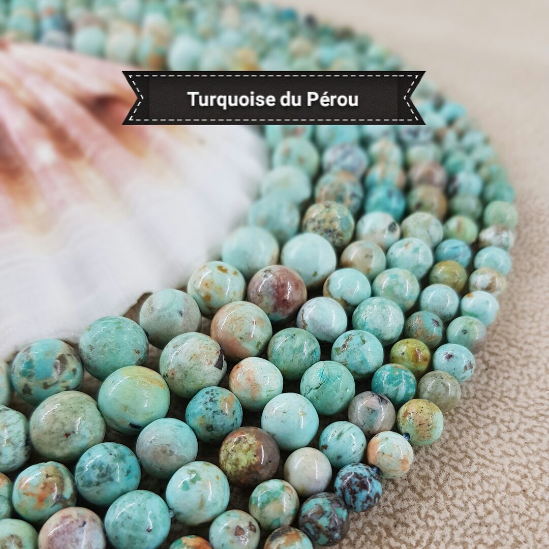 Rare Perle de Turquoise du Pérou 6 8 & 10mm, Véritable Pierre Naturelle ...