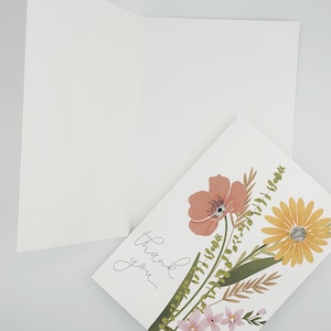 Simple Flower Thank You Cards With Envelopes | Set of 10 Blank Floral ...