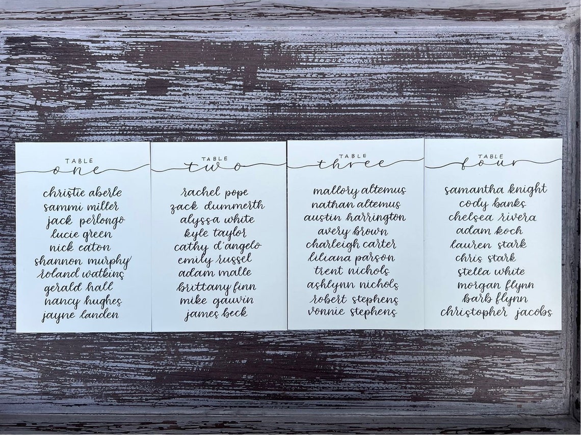 Calligraphy Seating Chart Cards Table Seating Charts With Names Wedding ...