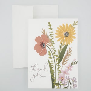 Simple Flower Thank You Cards With Envelopes | Set of 10 Blank Floral ...