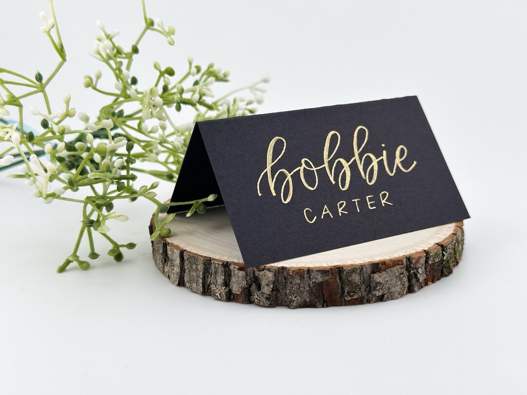 Black and Gold Place Cards | Calligraphy Place Cards | Wedding Table ...