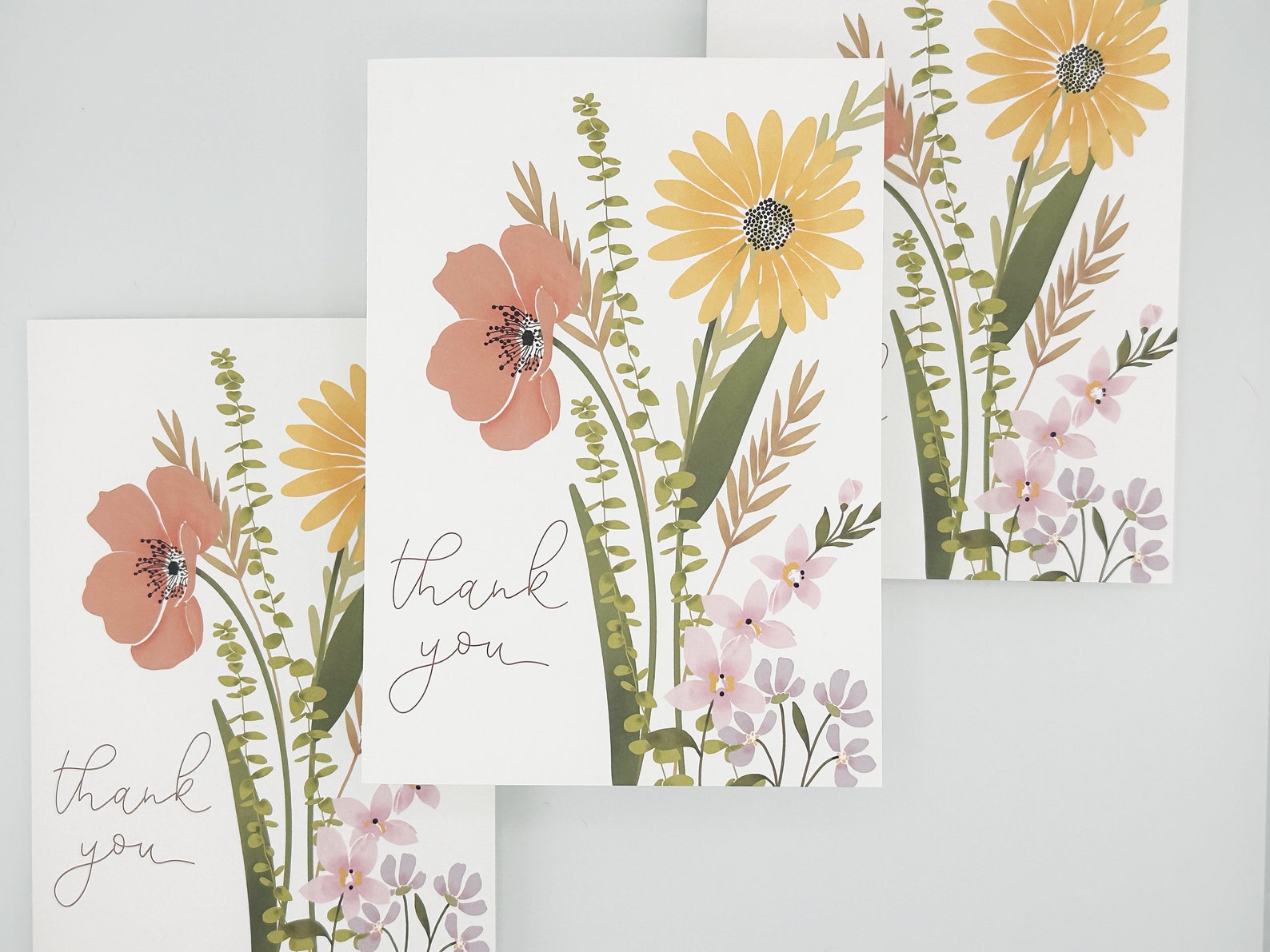 Simple Flower Thank You Cards With Envelopes | Set of 10 Blank Floral ...