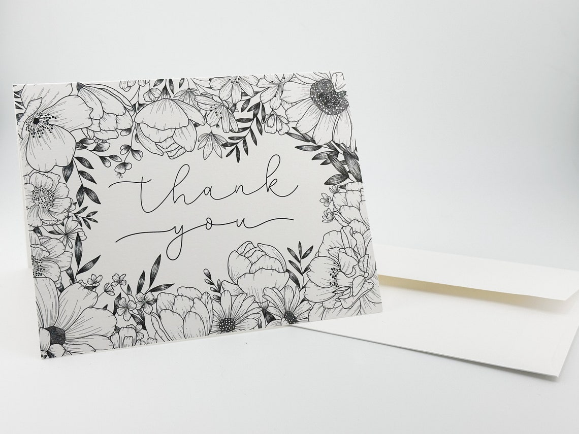 Simple Thank You Cards Set of 10 Floral Greeting Card Floral Thank You Cards Greeting Cards With ...