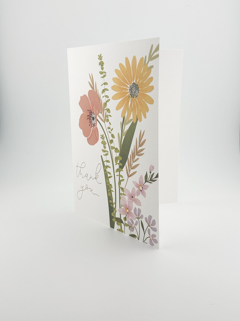Simple Flower Thank You Cards With Envelopes | Set of 10 Blank Floral ...