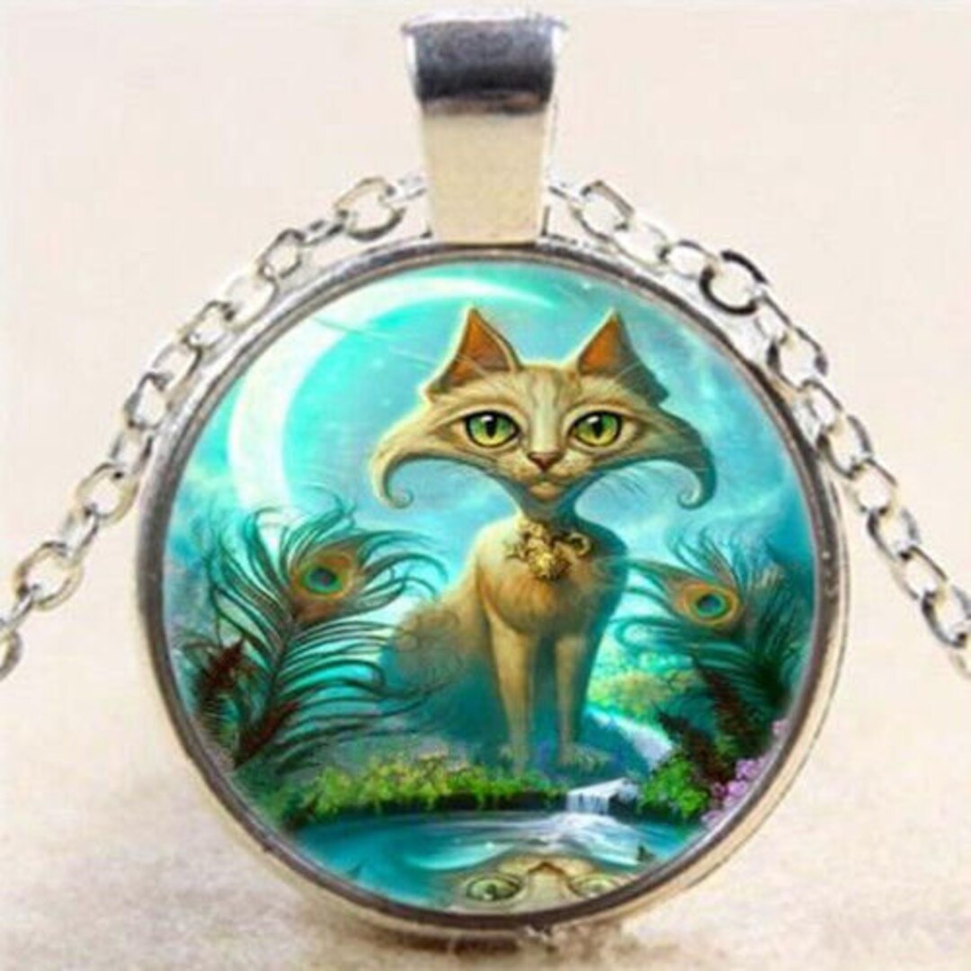 The Sphynx Cat Necklace Pendant Locket Chain and Glass Dome Cabochon - Etsy