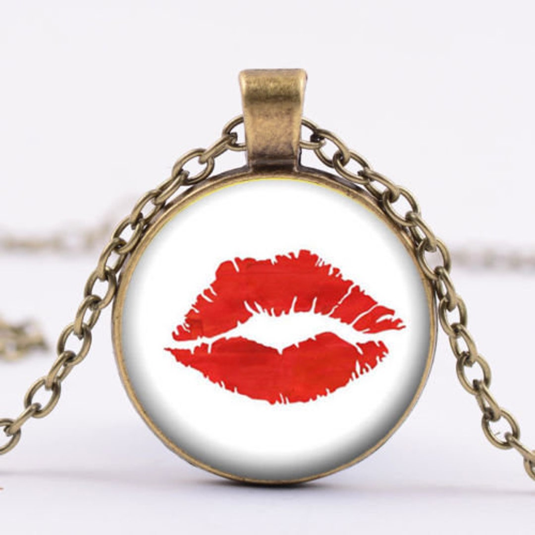 Necklace kisses, Kiss, Lipstick, a Lip Gay Rainbow Red Glass Cabochon ...