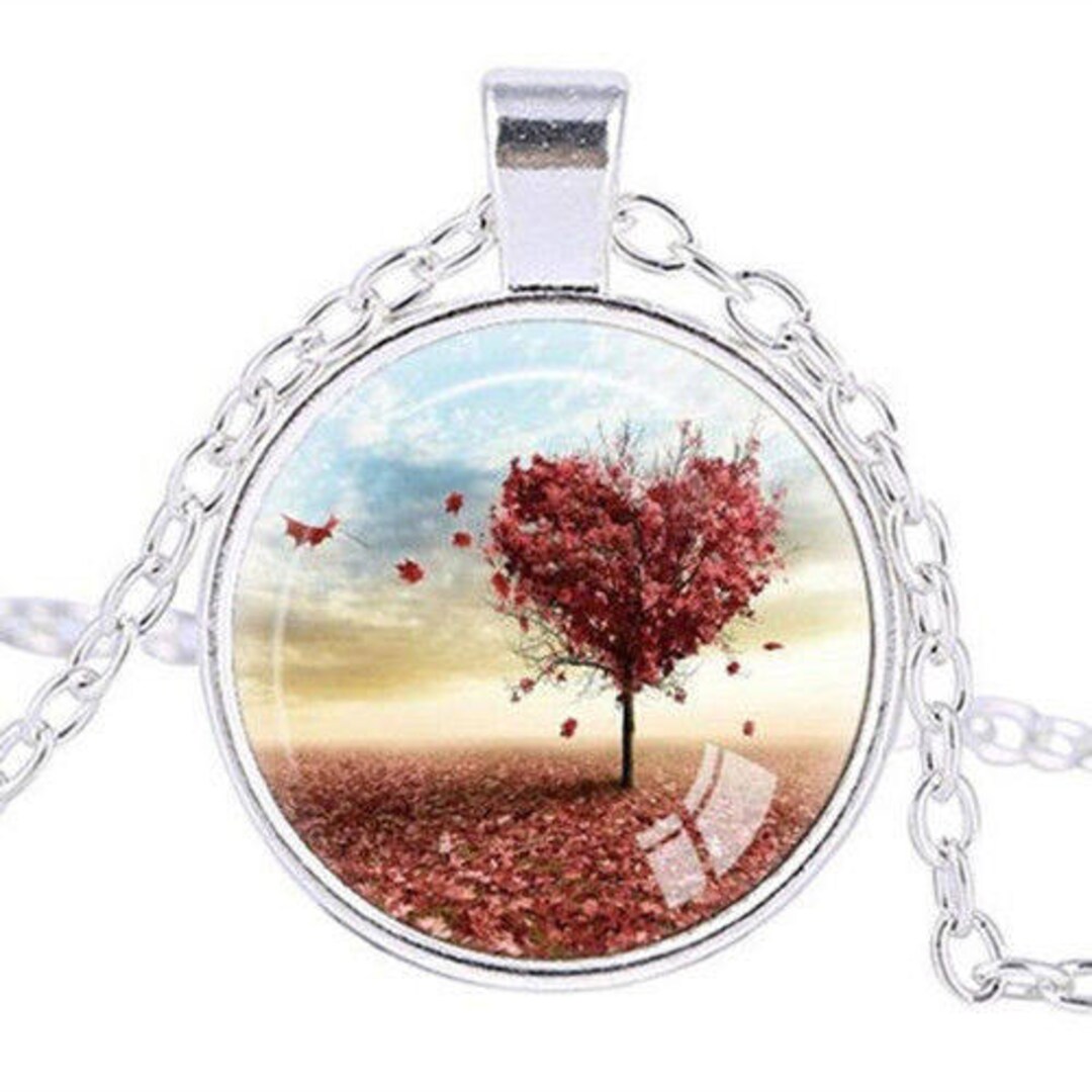 Necklace tree of Love Pendant Locket Chain With Glass Dome Cabochon - Etsy