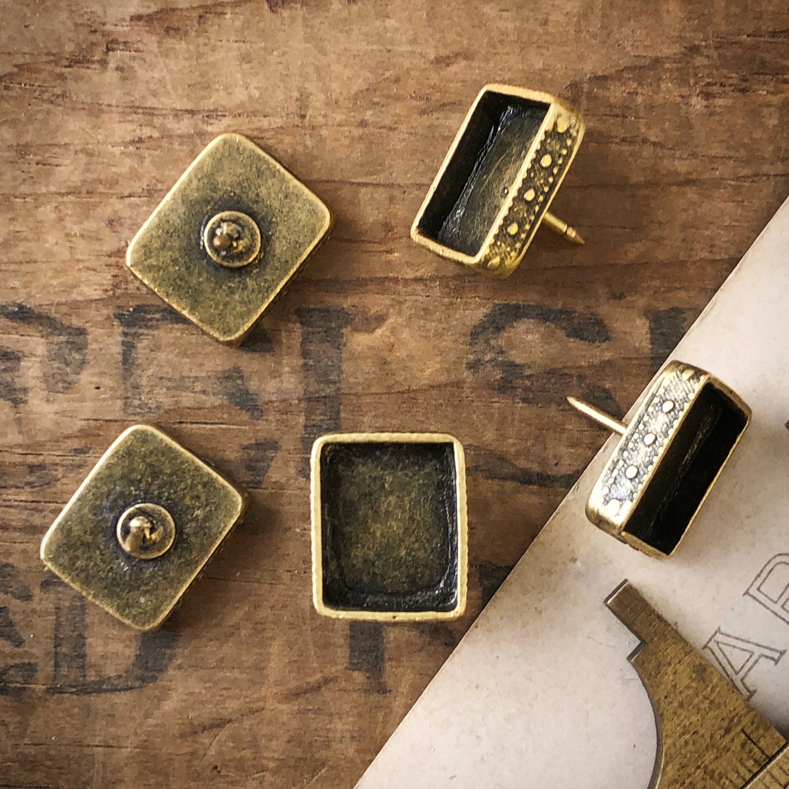 Rectangular Push Pin Push Pin Casting Diy Push Pin Antique Gold Push Pin Push Pin Bezel Vintage