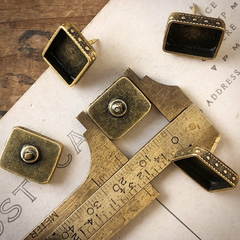Rectangular Push Pin Push Pin Casting Diy Push Pin Antique Gold Push Pin Push Pin Bezel Vintage