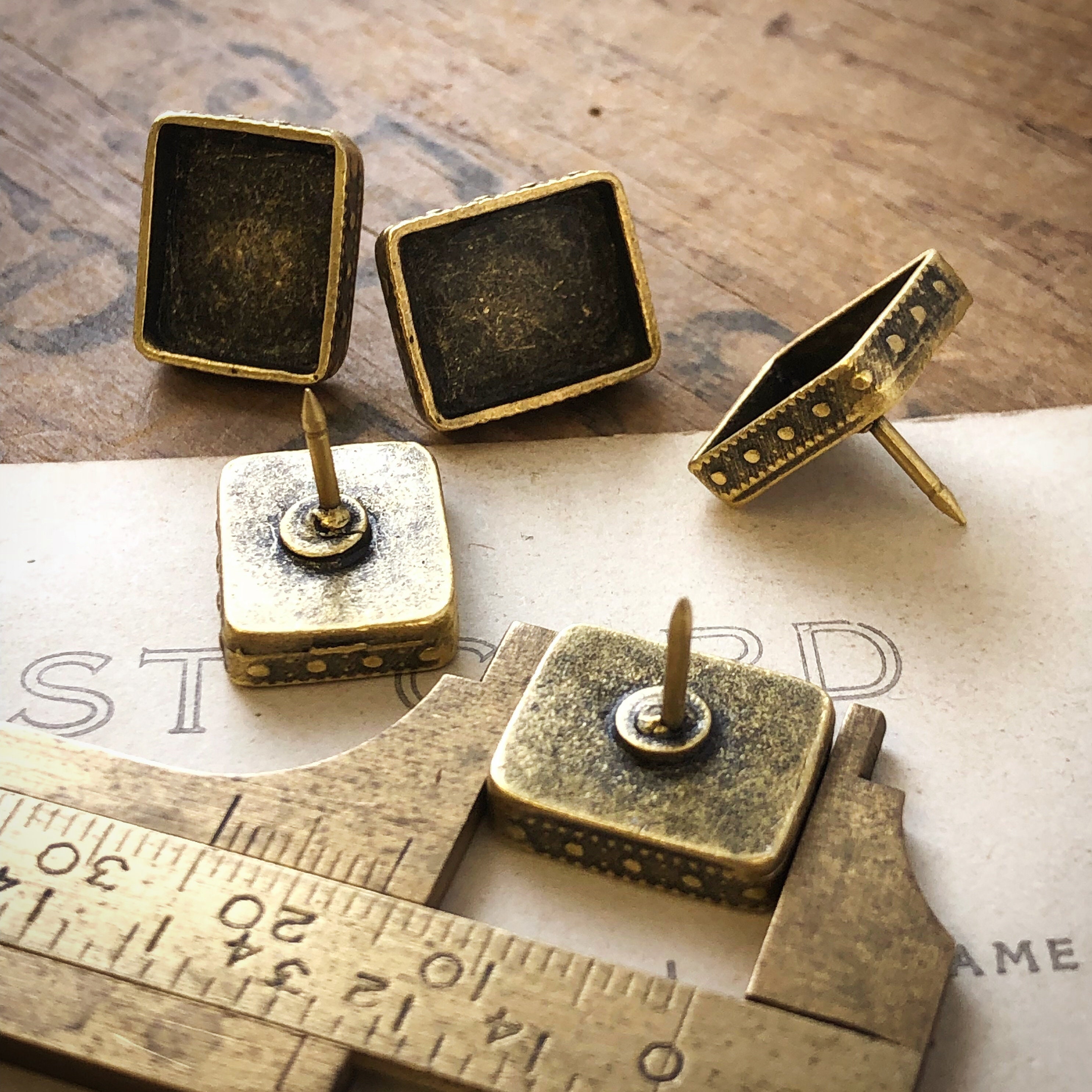 Rectangular Push Pin Push Pin Casting Diy Push Pin Antique Gold Push Pin Push Pin Bezel Vintage