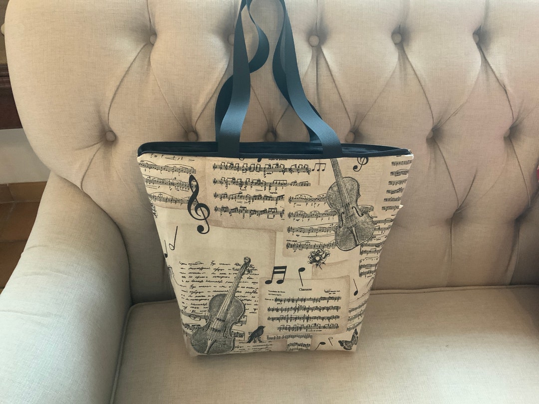 Tote Bag /worn on the Shoulder/music Theme Fabric/linen Color ...