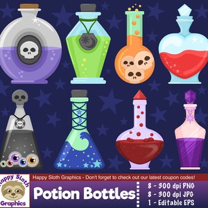 Halloween Potions Clipart Set, Personal and Commercial Use Vector ...