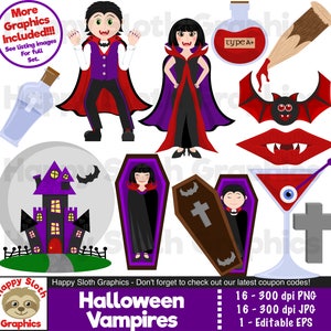 Halloween Vampires Clipart Set, Personal and Commercial Use Vector ...
