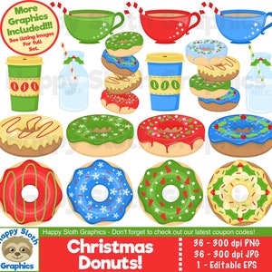 Delicious Christmas Donuts Clipart Set, Personal and Commercial Use ...