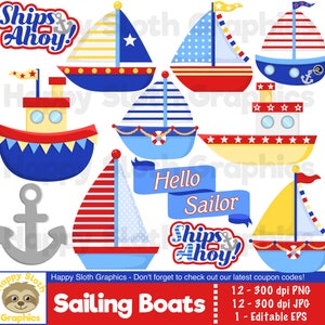 Sailing Boats Clipart Set, Personal and Commercial Use Vector, Sailor ...