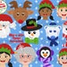 Christmas Faces Clipart Set, Personal and Commercial Use Vector, Xmas ...