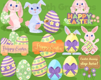 Easter Bunnies in White Clipart Set Personal and Commercial | Etsy