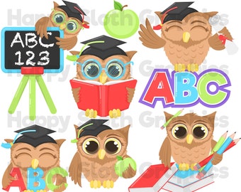 School Owls Clipart Set SVG & 14 Pngs Vector Clip Art Digital Download ...