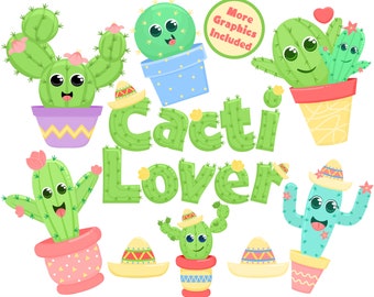 Cactus Love Clipart personal and Limited Commercial Cute - Etsy