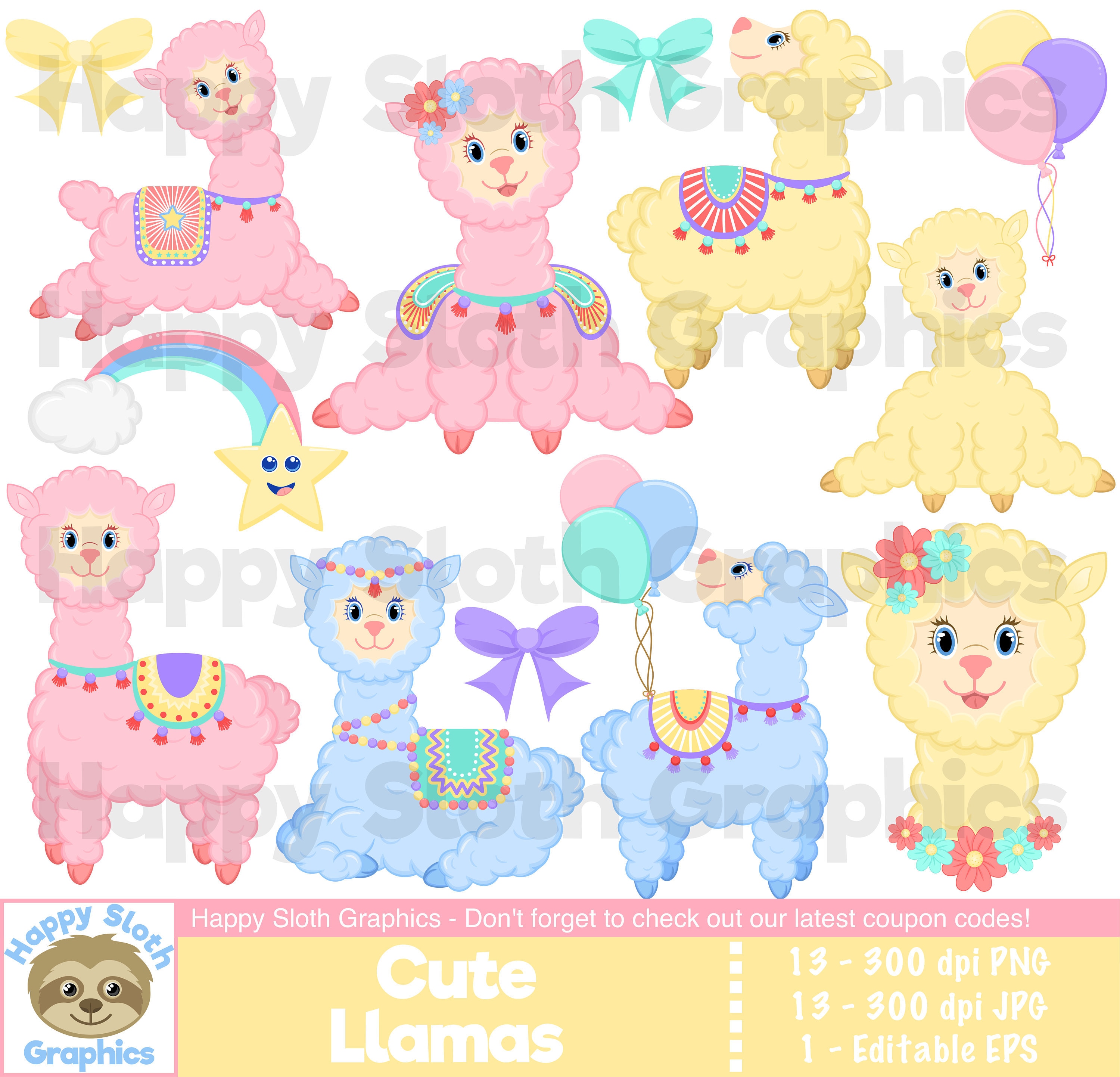 Cute Llama Clipart Set, Personal and Commercial Use Vector Alpaca ...