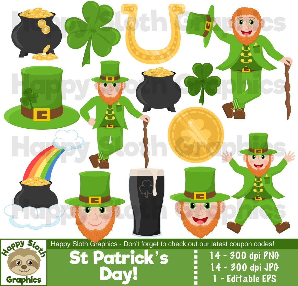 St Patricks Day Clipart Set, Personal and Commercial Use Vector St ...