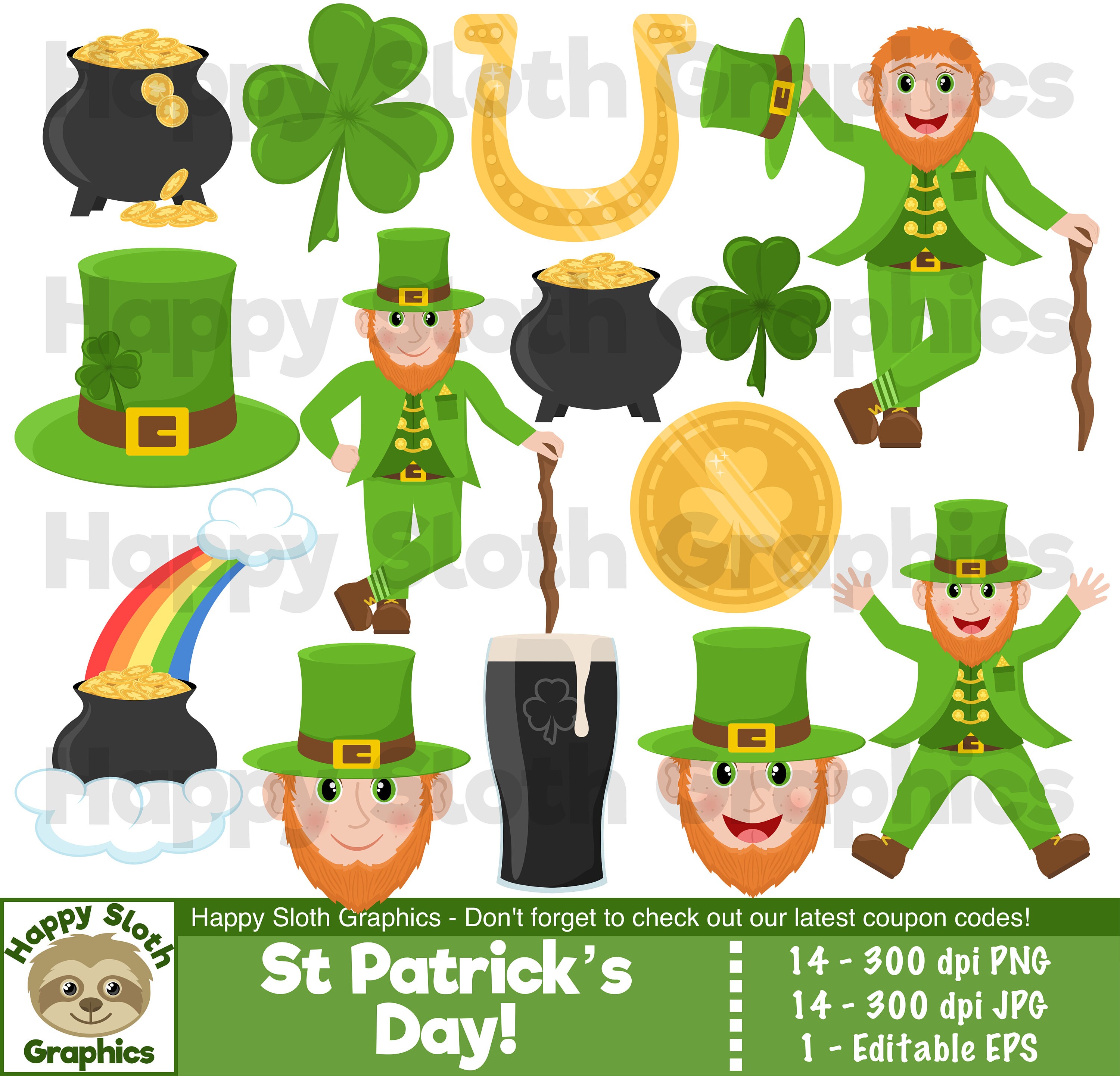 St Patricks Day Clipart Set, Personal and Commercial Use Vector St ...