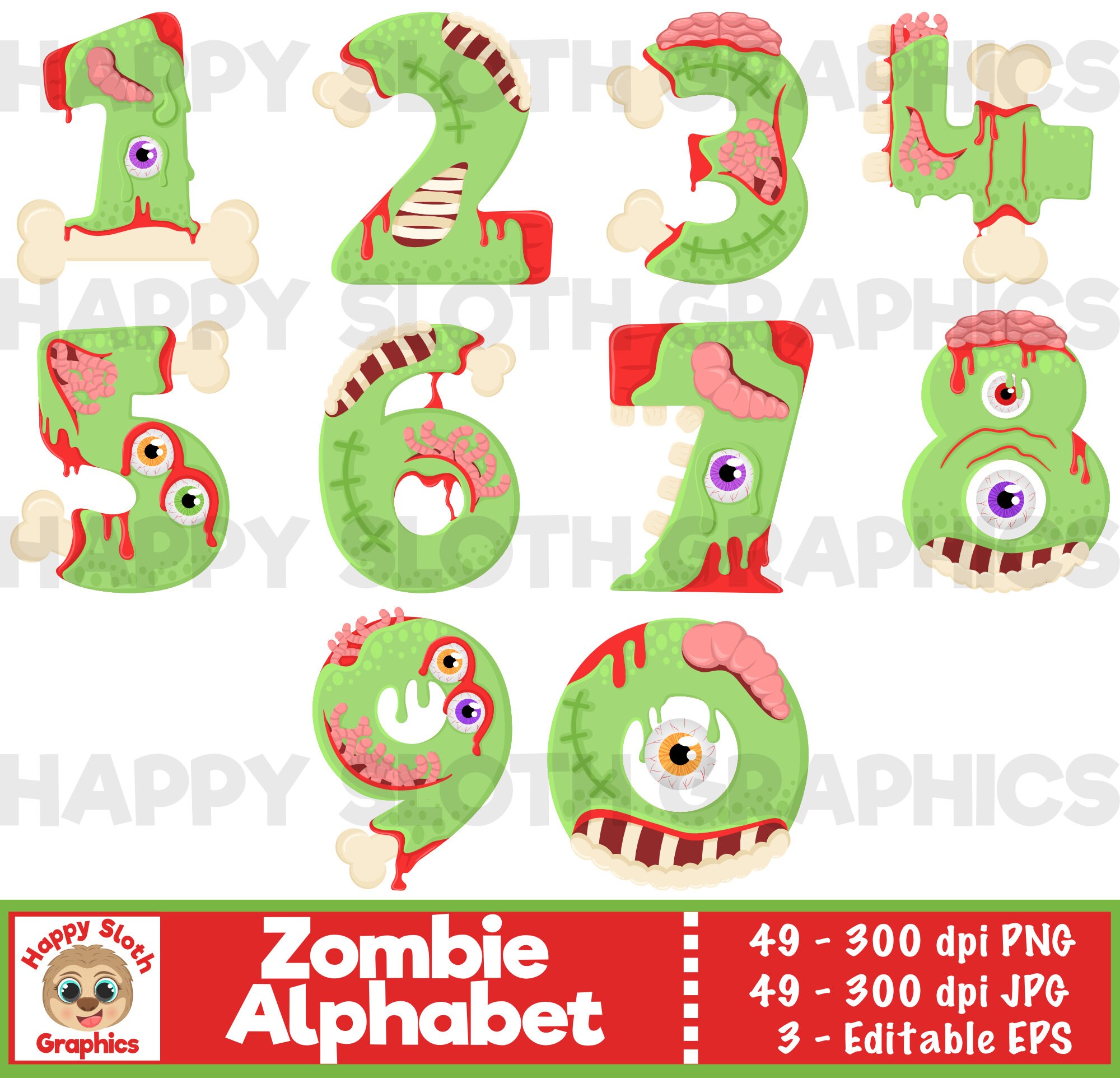 Zombie Alphabet Clipart Set, Personal and Commercial Use Vector ...