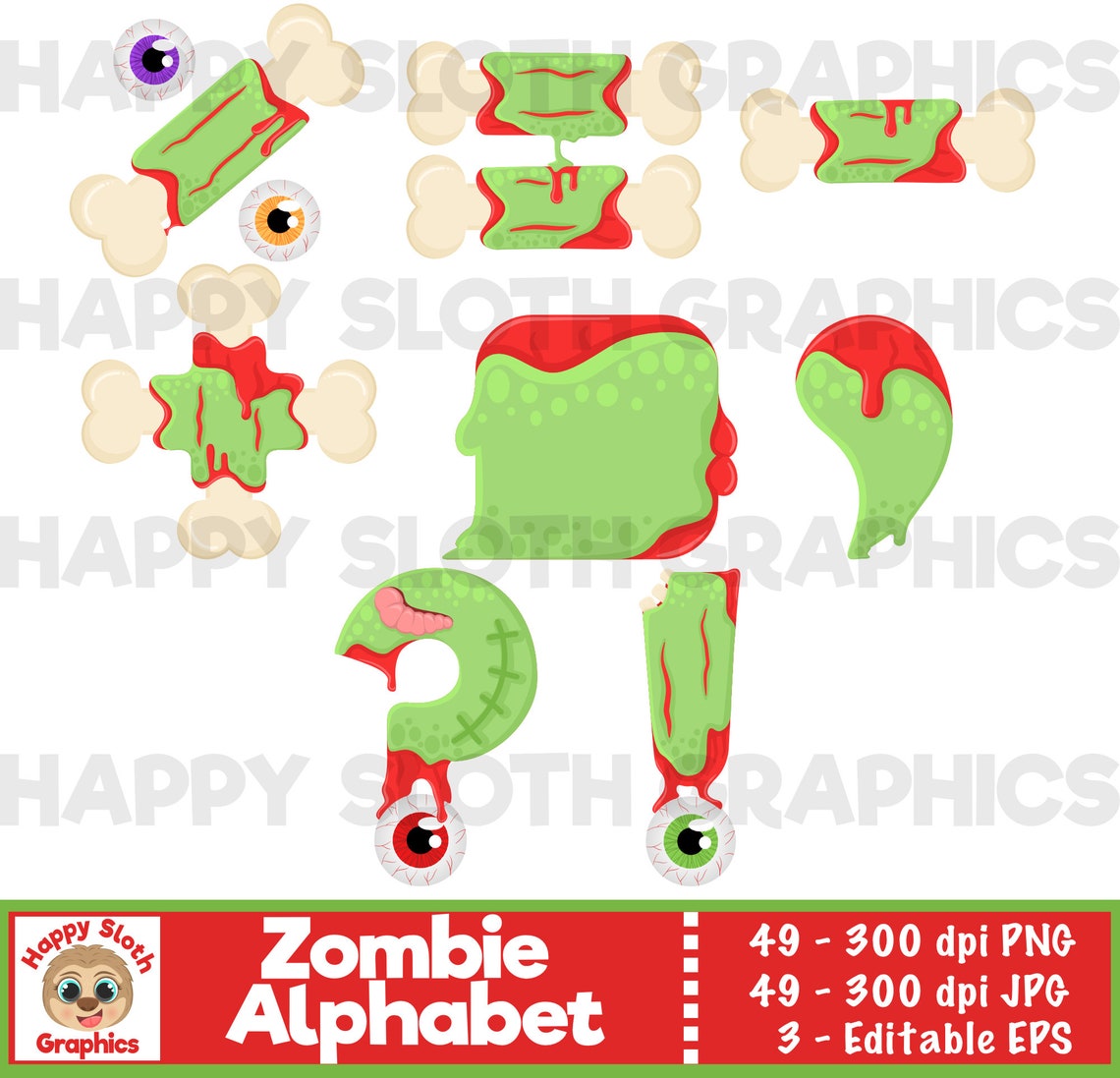Zombie Alphabet Clipart Set, Personal and Commercial Use Vector ...