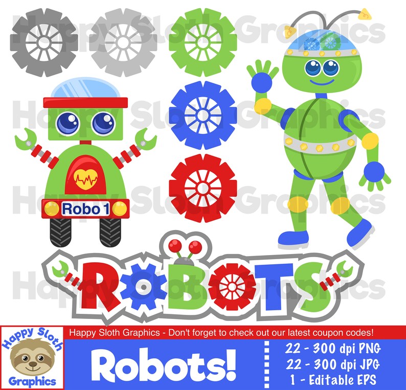 Robots Clipart Set, Personal and Commercial Use Robot Vector Robotic ...