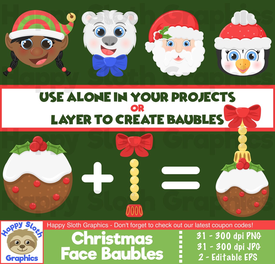 Christmas Face Baubles Clipart Set Personal and Commercial - Etsy