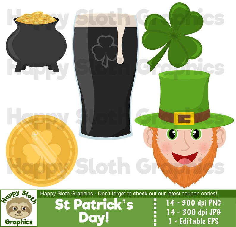St Patricks Day Clipart Set, Personal and Commercial Use Vector St ...