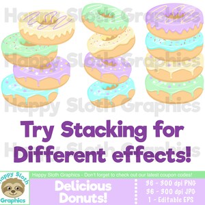 Delicious Donuts Pastel Clipart Set, Personal and Commercial Use Vector ...