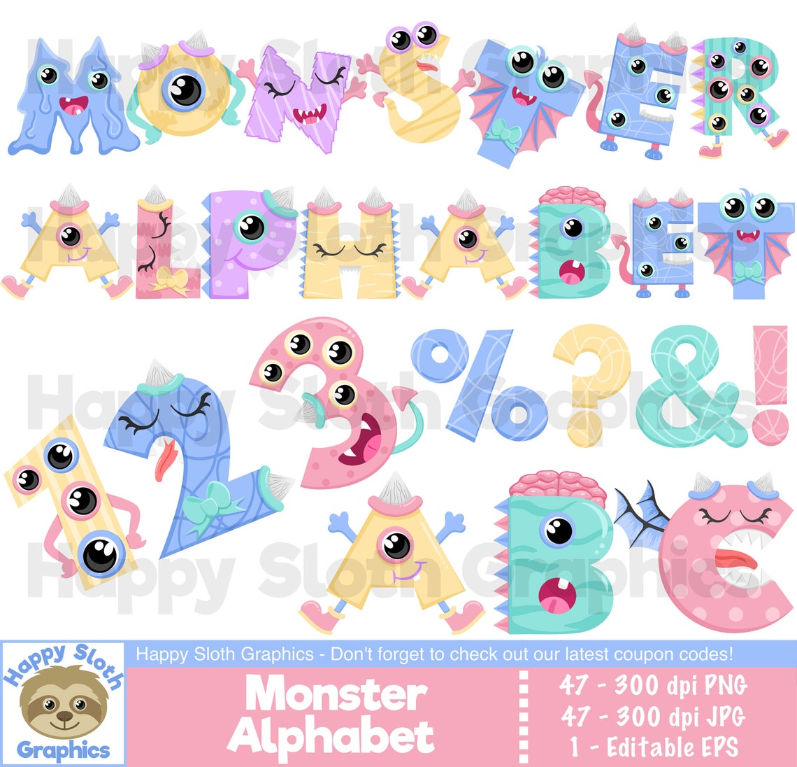 Pastel Monster Alphabet Clipart Set Personal and Commercial - Etsy