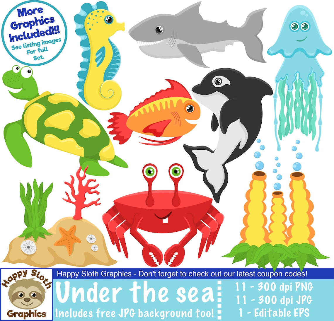 Under the Sea Clipart Set, Personal and Commercial Use Vector Sealife ...